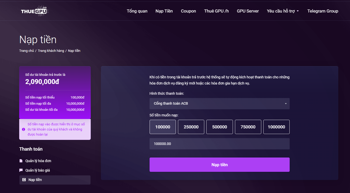 Hướng Dẫn Thuê Cloud GPU Theo Giờ Trên ThueGPU.vn